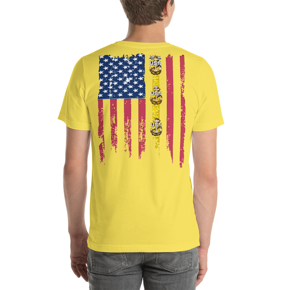 Navy Chief T-Shirt | Anchored American Flag | Pitch and Rudder Navy Chief T-Shirt | Anchored American Flag | Pitch and Rudder